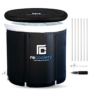Portable ice bath tub for athletes with Lid - Round Collapsible cold plunge tub for Adults, Muscle Recovery Ice Therapy Bath - Freestanding Black Cold plunge Tub Outdoor Indoor Icebath by Recoolery