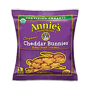 Annie's Organic Baked Snack Crackers, Single Serve, Cheddar Bunnies, 0.75 Oz (Pack of 100)
