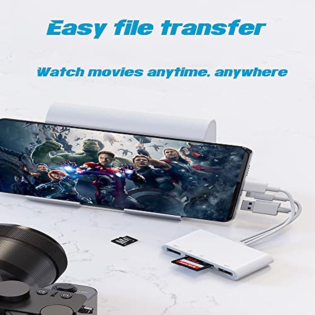5-in-1 Memory Card Reader with Micro SD and SD Slots for iPhone/iPad/Android/USB C & A Devices, OTG Adapter for SD/Micro SD/SDHC/SDXC/MMC