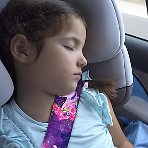 Bienbee Car Seat Belt Covers for Kids 2 Packs Seat Belt Cushion Unicorn Car seat Straps Covers Cute Seatbelt Shoulder Pads Neck Shoulder Support Seat Belt Pillow for Girls Boys Purple