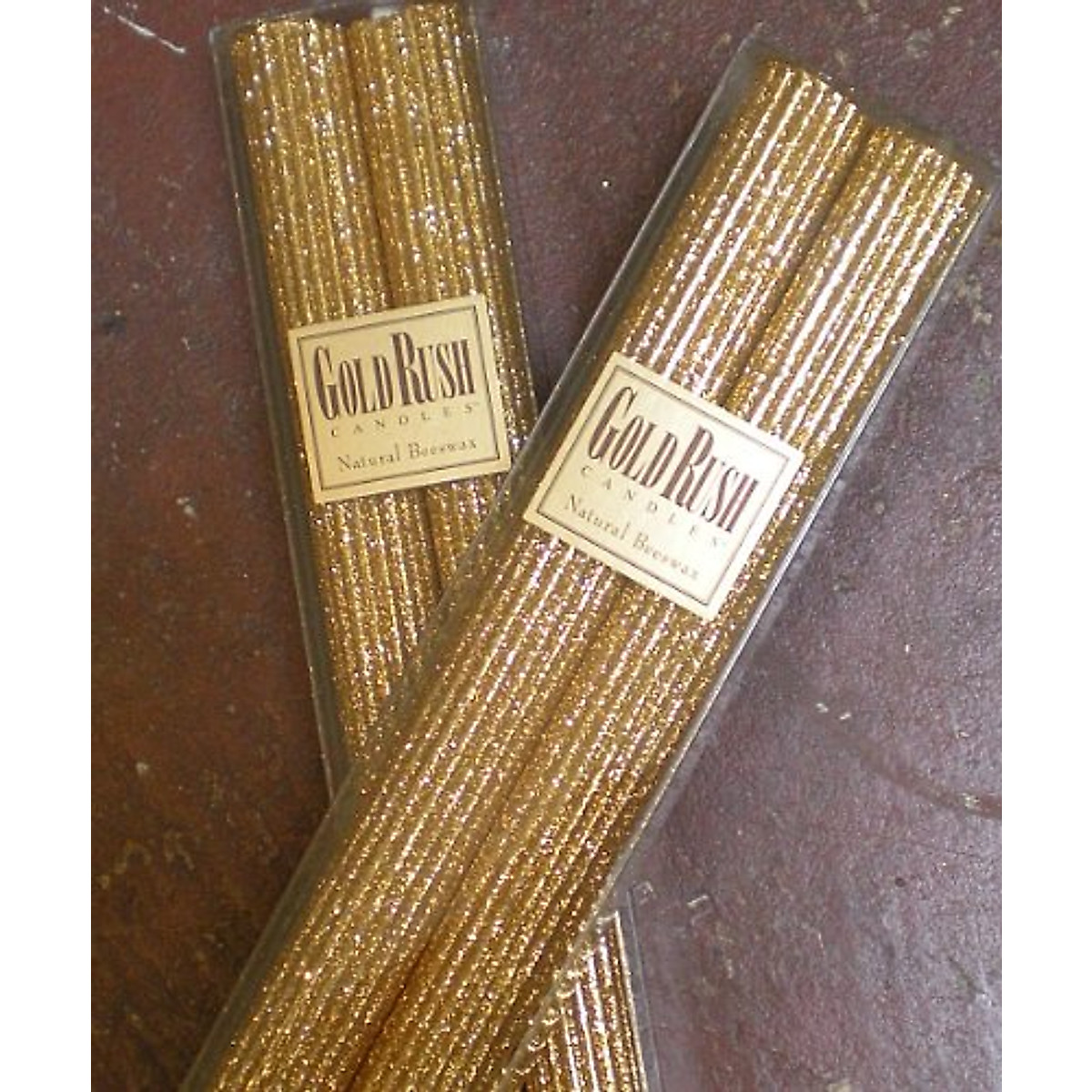 12 Inch Natural Beeswax Glitter Candles, Gold Color, Boxed Set of 2 Candles(One Pair, Two Candles Total)