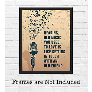 Music You Love - Inspirational Wall Decor, Vintage Microphone & Music Notes Motivational Wall Art Print for Home Decor, Office Decor, Studio Decor, Classroom Decor & Music Fans Gift! Unframed - 8X10