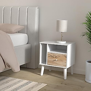 Signature Design by Ashley Piperton 1 Drawer Night Stand Nightstand, 21.88" Tall, White & Light Brown