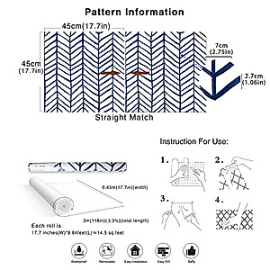 HAOKHOME 96020-2 Modern Stripe Peel and Stick Wallpaper for Bedroom Herringbone Navy Blue Vinyl Removable Decoration 17.7in x 9.8ft