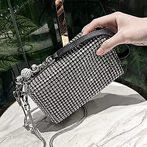 Rhinestone Purse for Women Evening Handbag Glitter Shoulder Bag Upgrade Box Style Sparkly Crystal Diamond Silver Clutch For Prom Wedding Gala Dinner Dance Dating