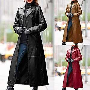 INESVER Leather Jacket for Women, Sales Today Clearance Winter Warm Trench Coats Loose Open Front Long Parka Oversizes Gothic Long Pea Coat with Pockets Outerwear