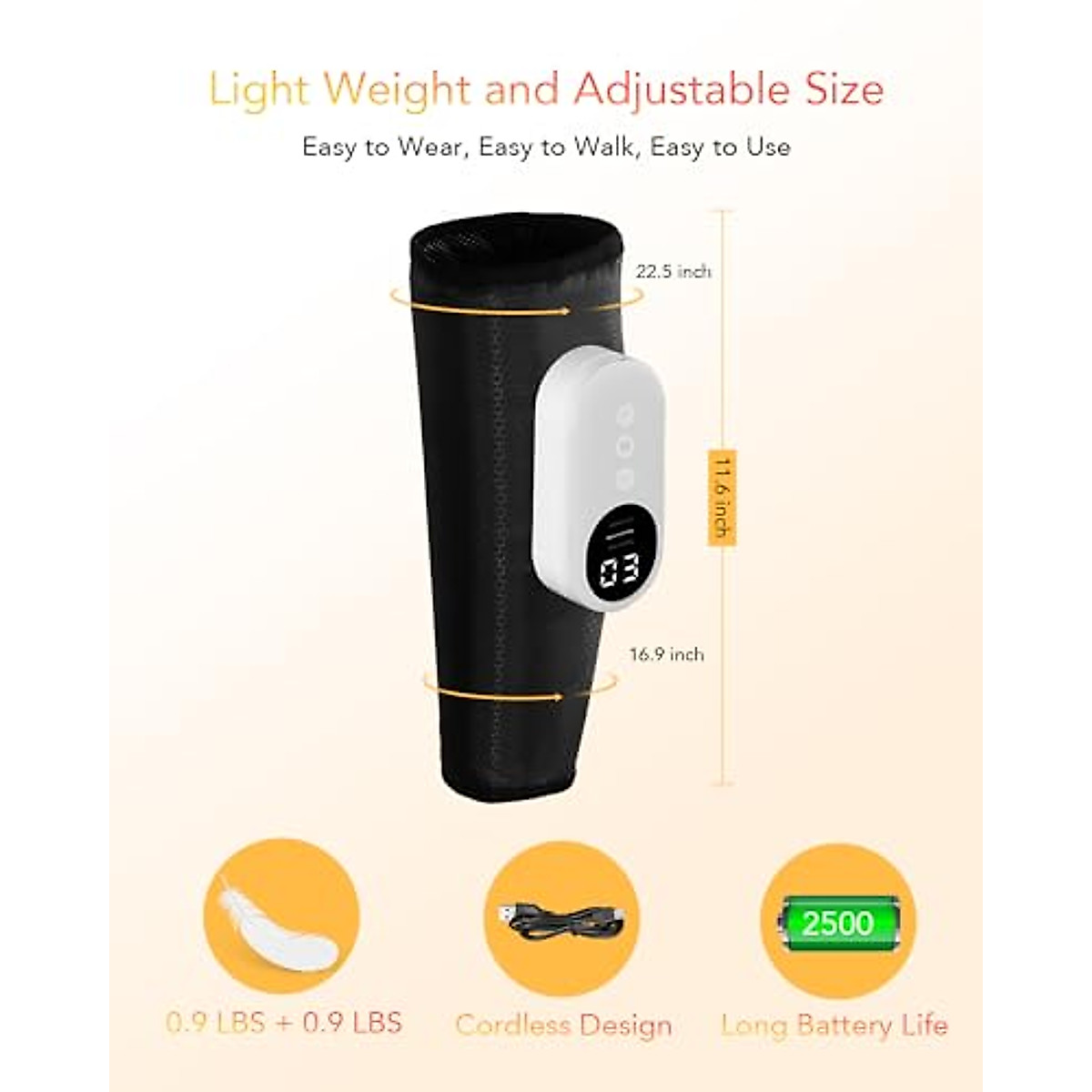 LINGTENG Leg Massager, Calf Air Compression Massager with Heat, Cordless Leg Massager for Circulation and Pain Relief, Calf Massager with 3 Intensities, Gifts for Women (Only Single)