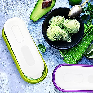 2 Pieces Ice Cream Storage Containers with Lids Set 2.5 Quarts Homemade Ice Cream Tubs, Reusable Cream Container with Non Slip Base Freezer Containers (Green and Purple)