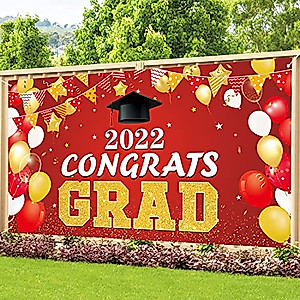 Graduation Party Decorations 2022 Red - Large 78” x 45” Congrats Graduation Banner Party Supplies - Class of 2022 Graduation Decorations for Any Schools or Gradesr Indoor/Outdoor Home Door Décor