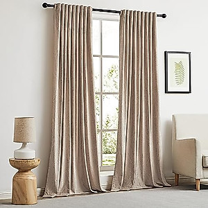 GIGIZAZA Beige Velvet Curtains 84 Inch Long for Living Room,2 Panels Luxury Boho Drapes Flower Embossed Blackout Window Curtain for Living Room Back Tab Thermal for Bedroom