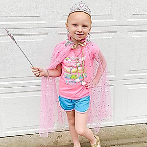 Fedio Princess Cape Set 7 Pieces Girls Princess Cloak with Tiara Crown, Wand for Little Girls Dress up (Pink)