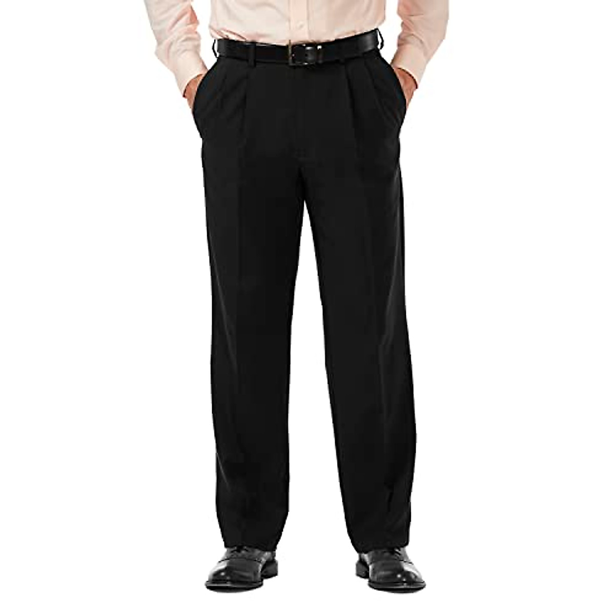 Haggar mens Cool 18 Pro Classic Fit Pleat Front Hidden Expandable Waist With Big & Tall Sizes Casual Pants, Black, 42W x 30L US