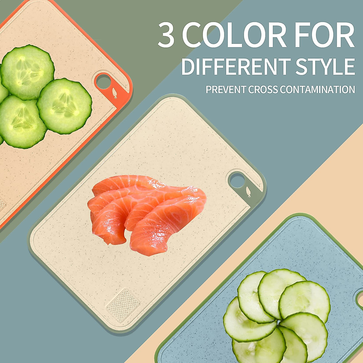 3 Pcs Cutting Board for Kitchen, Chopping Boards Set, Kitchen Cutting Boards Non Slip with Hanging Holes for Cutting Fruits, Vegetables, Easy to Clean, Reusable, 35 * 23 * 0.8cm/13.7x9x0.31 inch