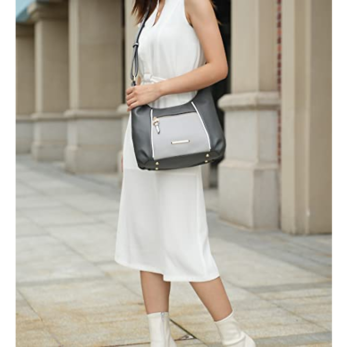 MKF Collection Shoulder Bag for Women, Vegan Leather Hobo Handbag, Crossover Color-Block Purse