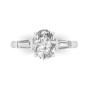 2.5 Ct Oval Cut Clear Simulated Diamond 14K White Gold Solitaire with Accents 3 Stone Engagement Anniversary Ring Size 7