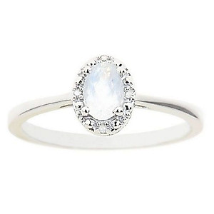 TheJewelryMaster .55 Carat Oval Shape Moonstone & Diamond Halo Engagement Ring 6mm x 4mm