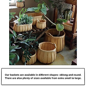SPICE OF LIFE Poire Cedar Planter Basket - Round, Extra Small - Decorative Wooden Basket with Small Handles, 1mm Thick Wooden Slots, Sturdy, Lightweight, Portable, Rustic, for Indoor Use