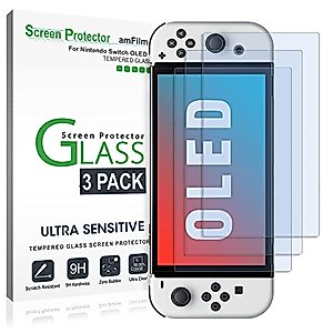 amFilm Screen Protector Compatible with Nintendo Switch OLED model 2021, Tempered Glass, 3 Pack