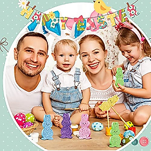 5 Pieces Easter Peep Tiered Tray Decor Spring Bunny Decor Easter Table Sign Colored Peeps Farmhouse Decor Wooden Bunny Decor for Spring Easter Birthday Home Office Farmhouse Party Decorations