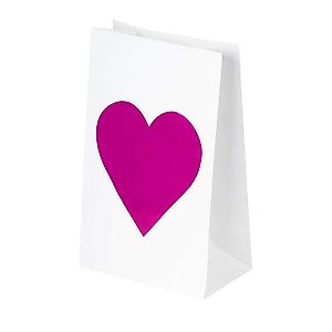 Party Favor Bags with Pink Heart for Valentine's Celebration, Birthdays (5.3 x 8.7 x 3 In, 24 Pack)