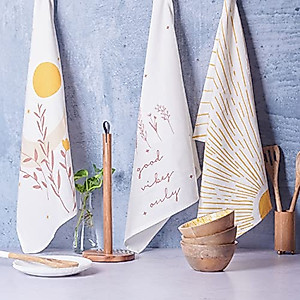 Folkulture Kitchen Towels or Tea Towels, 20 X 26 Inches Cotton Modern Dish Towels or Dishcloths with Hanging Loop, Set of 3 Dish Cloth or Flour Sack Hand Towel for Farmhouse Kitchen Décor, Boho Vibes