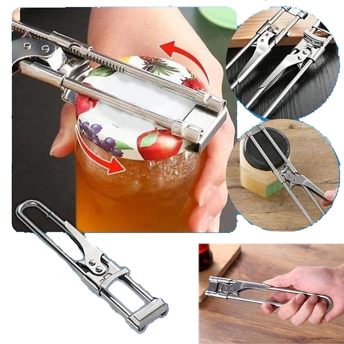 Adjustable Multifunctional Stainless Steel Can Opener Manual Bottle Jar Opener Lid Remover Gripper Kitchen Tool (1 Pcs)