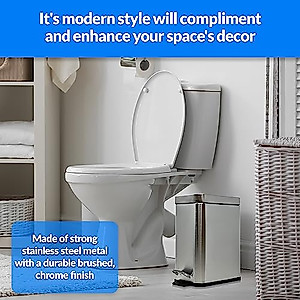 Reli. Small Trash Can with Lid, 1.3 Gallon (5 Liter) | Stainless Steel (Silver) | Small Bathroom Trash Can | Step Pedal Garbage Can with Removable Bucket, Kitchen | Rectangular Metal Trash Bin