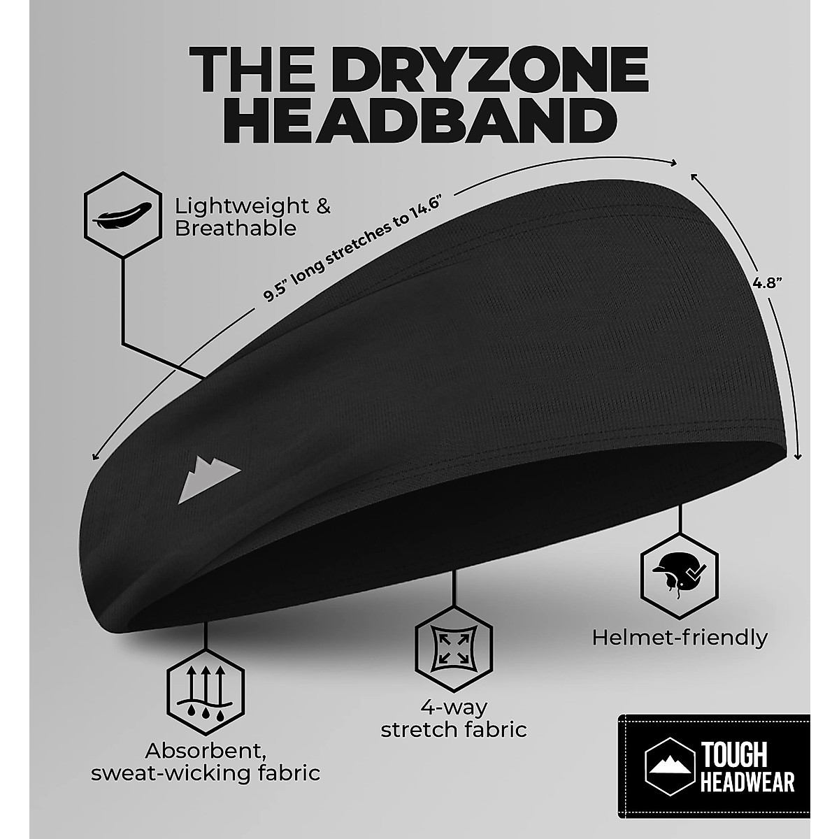 Tough Headwear Mens Sweat Bands - Head Bands Working Out Men Sports Headband Men Performance Headband Men - Athletic Headbands Men Cycling Sweat Band, Football Headbands - Sweat Bands, Black