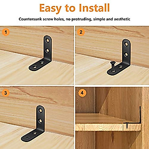 Blingstar L Bracket Stainless Steel Corner Brace 16 Pcs 1.57x1.57 Inch Joint Right Angle Bracket 90 Degree Corner Fastener for Wood Furniture Bedframe Cabinet Drawer Chair, with 64 Pcs Screws, Black