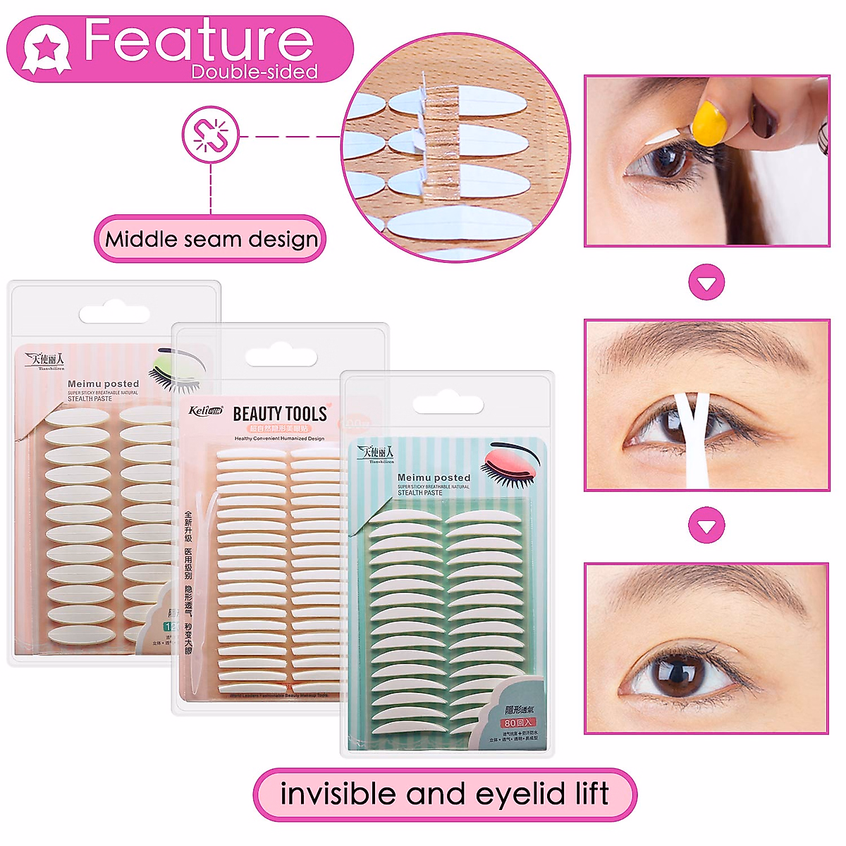 1080Pcs Premium Quality Natural Invisible Single Side Eyelid Tape Stickers Medical-use Fiber Eyelid Lift Strip, Instant Eye Lift Without Surgery, Perfect for Uneven Mono-Eyelids