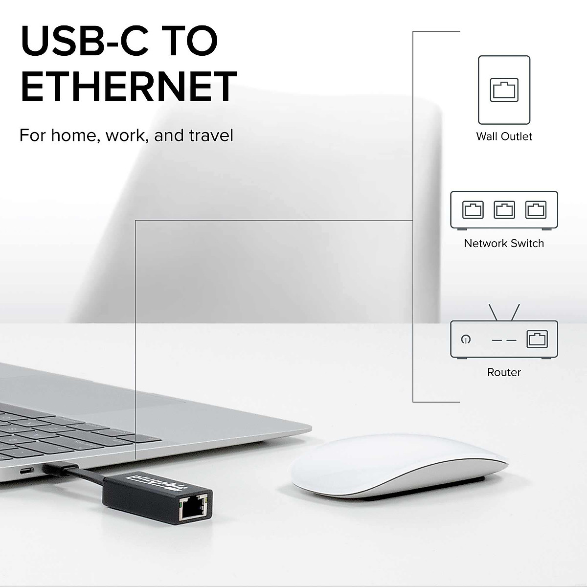 Plugable USB C to Ethernet Adapter, Driverless Fast and Reliable Gigabit Speed, Thunderbolt 3 to Ethernet Adapter Compatible with MacBook Pro, Windows, macOS, iPhone 15, and ChromeOS