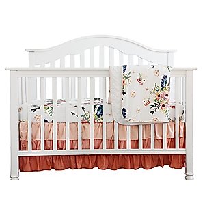 Sahaler Baby Crib Bedding Set for Boy Girls, Nursery Fitted Sheets Baby Minky Blanket Crib Kids Protective Pad Sets(Feather Floral 3pc Set)