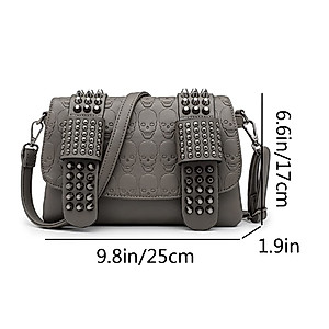 YAQUNICER Skull Purse Punk Rivet Shoulder Crossbody Bags for Women Chain Underarm Bag Handbag-Gray