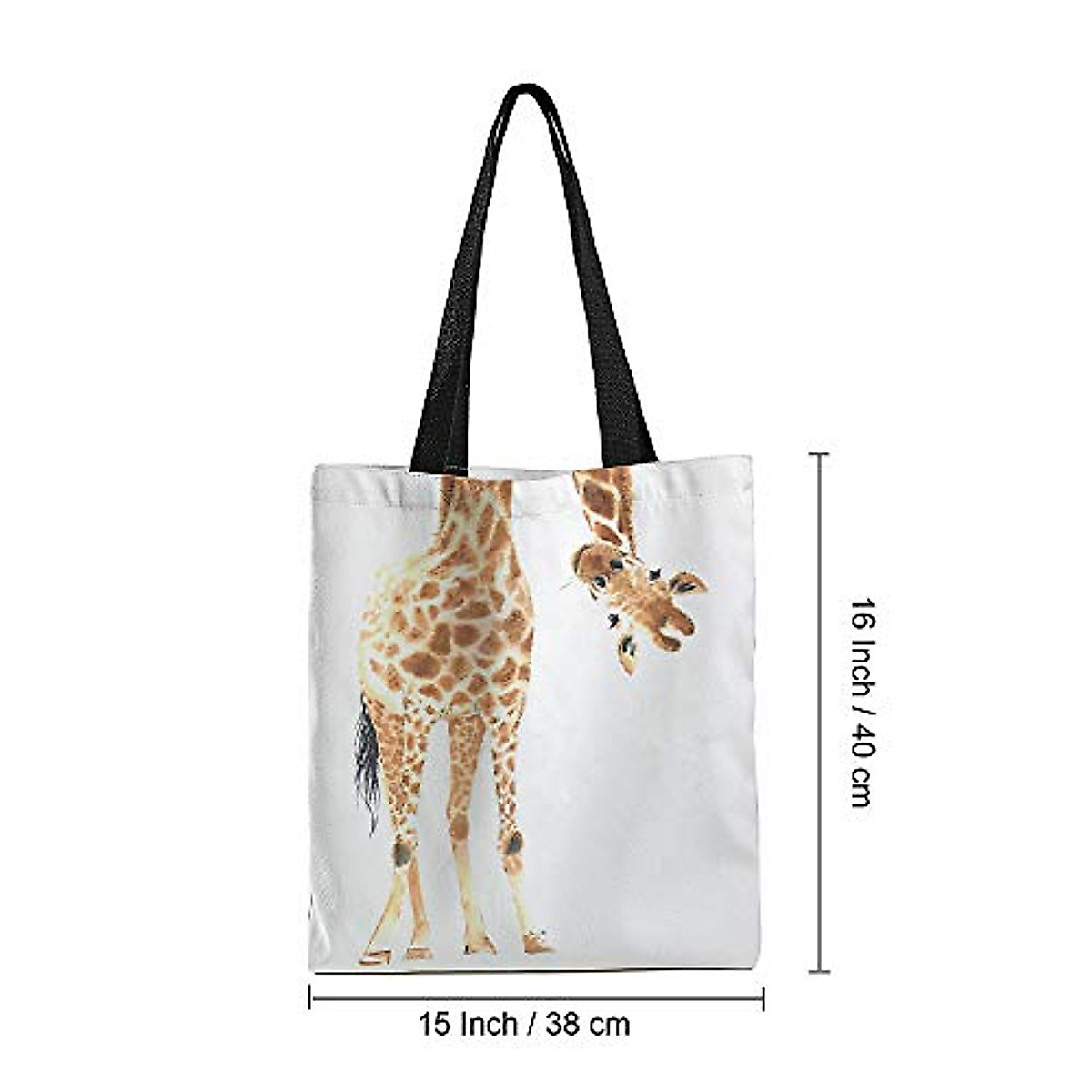 Moslion Giraffe Tote Bag Wild Animal Watercolor Giraffe with Brow White Feather Canvas Bag Large Shoulder Handbag Reusable Shopping Bags for Women Girls School 15x16 Inch