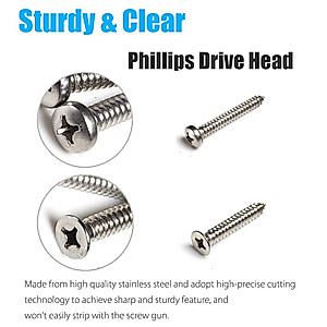 CASAON 570Pcs Self Tapping Screws Assortment Set, M3/M4/M5/M6 304 Stainless Steel Sheet Metal Screws Kit, Phillips Drive Wood Screw Assortment 570pcs (285pcs Round Head and 285pcs Flat Head)