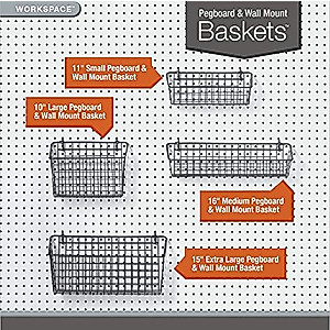 Spectrum Diversified Medium Pegboard & Wall, Wire Slatwall & Pegboard Mount Basket, 16.25"L x 4.5"W, Industrial Gray