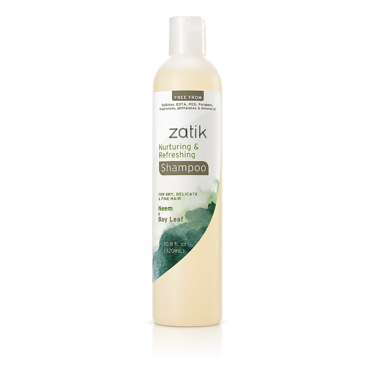 Zatik Naturals - Nurturing and Refreshing Shampoo with Neem & Bay Leaf for Dry, Fine, Delicate Hair - Vegan, Biodegradable, pH Balanced, Free From sulfates, Parabens, fragrances, phthalates. 10.8 oz