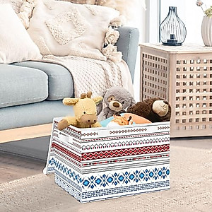 JJoias Ukrainian-folk-print Foldable Fabric Storage Boxes with Lids and Handle, Large Storage Bins for Living Room, Bedroom, Closet, Office