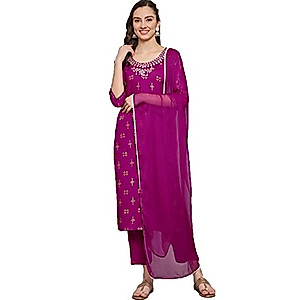 Chandrakala Women's Rayon kurti 3/4th Sleeve Straight Kurti Pant Set,Small,Purple (K228PUR1)