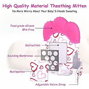 2Pack Silicone Teething Mitt, Soothing Infant Teething Mitten Pain Relief, Prevent Scratches Glove, Safe Silicone Teething Toys for 0-12 Months