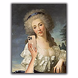 Altered Portrait Art No.16 Wall Print - 11x14 UNFRAMED Vintage Eclectic Surreal Rococco Female Funny Portrait Decor. Lady Taking Selfie with Cellphone