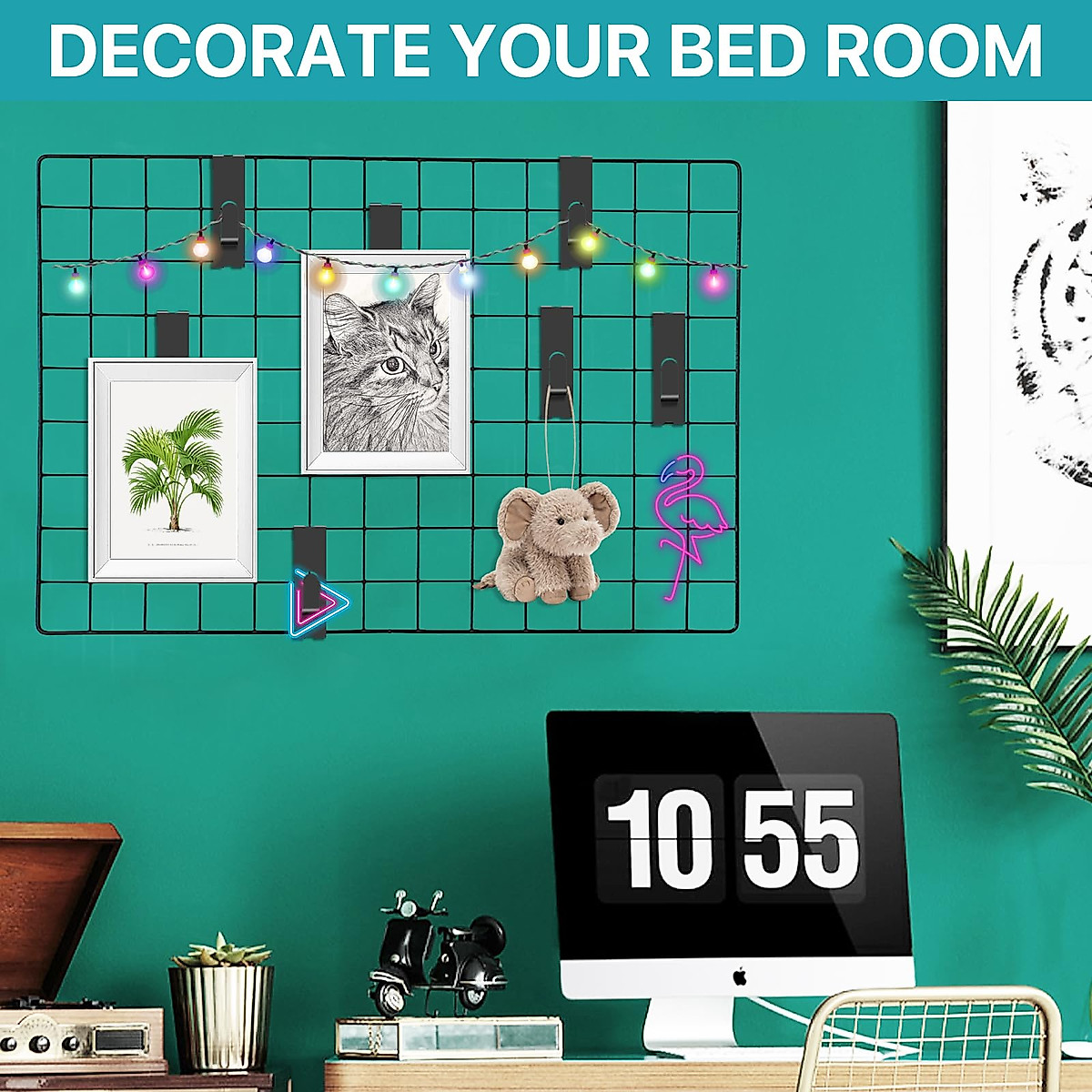 Supkiir Metal Grid Wall Hooks, 50Pcs Black L-Shaped Hooks for Picture Hanging, Display Grid Wall Panel Accessories, 10lbs Weight Capacity, Offices, Kitchen Decoration