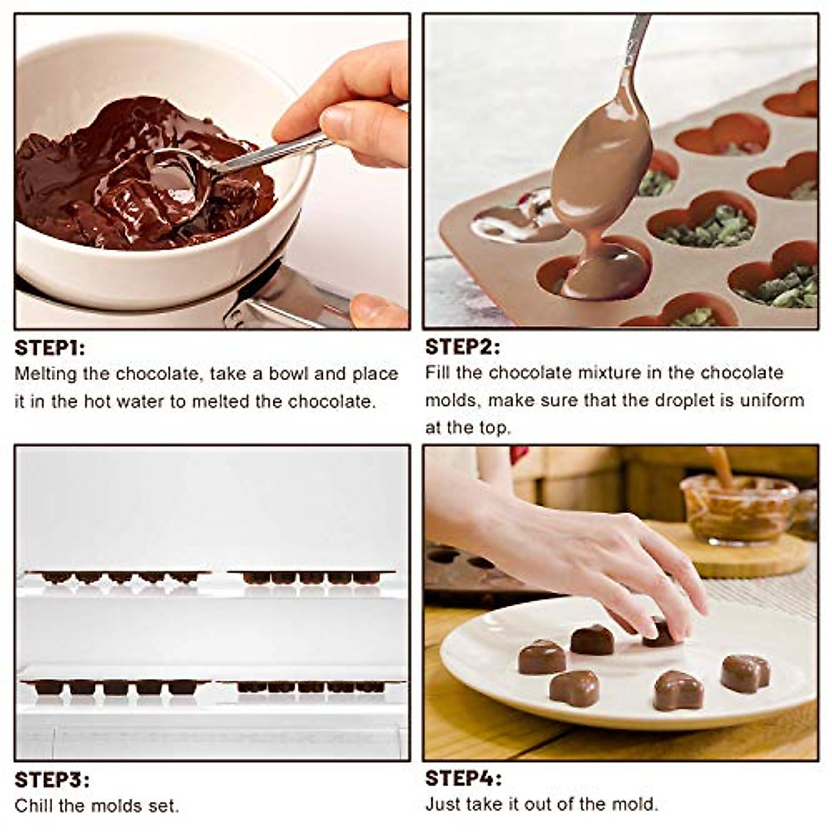 Crethinkaty Valentines Chocolate Moulds - 1 Pack 15-Cavity Heart Silicone Chocolate Moulds Chocolate Making Molds Silicone Candy Moulds for Valentine's Day Wedding