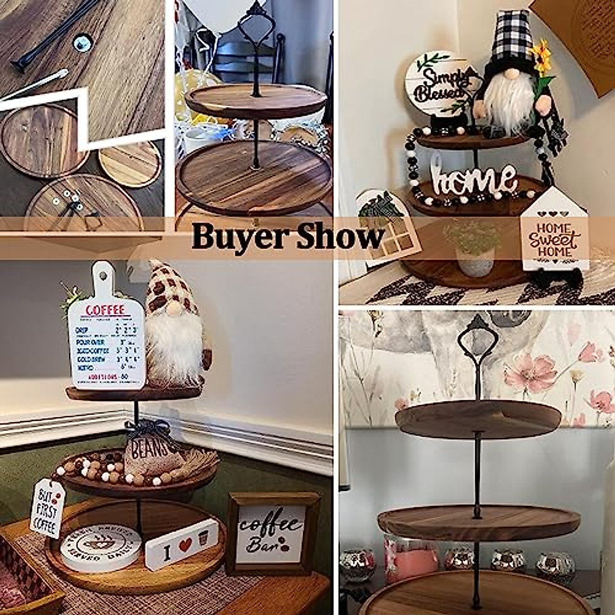 3 Tier Wood Cake Stand Large Serving Tray Wooden Rustic Cupcake Stand for 24 Cupcakes Dessert Display for Tea Party, Birthday, Wedding, Farmhouse, Woodland Baby Shower Decor