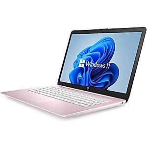 Newest HP 14" HD Laptop, Windows 11, Intel Celeron Dual-Core Processor Up to 2.60GHz, 4GB RAM, 64GB SSD, Webcam, Dale Pink(Renewed) (Dale Pink)