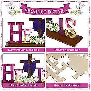 4 Pcs Easter Table Decorations He Is Risen Tabletop Decorations Easter Resurrection Scene Wooden Signs Jesus Cross He Lives Table Centerpiece for Easter Religious Party Holiday Decor