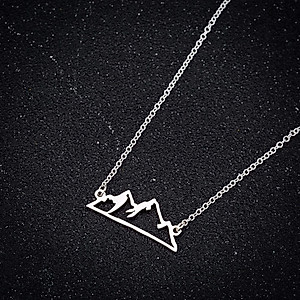 COLORFUL BLING Minimalist Snowy Mountain Necklace Hiking Mountain Peak Pendants Necklaces Jewelry Climbing Nature Outdoor Lovers Gifts (Silver)