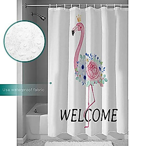 Shower Curtain, Summer Theme Pink Flamingo with Rose Washable Shower Curtain with Hooks Bath Decor Fabric Shower Curtains for Bathroom, Hotel, Stalls, Bathtubs, 72x78 in