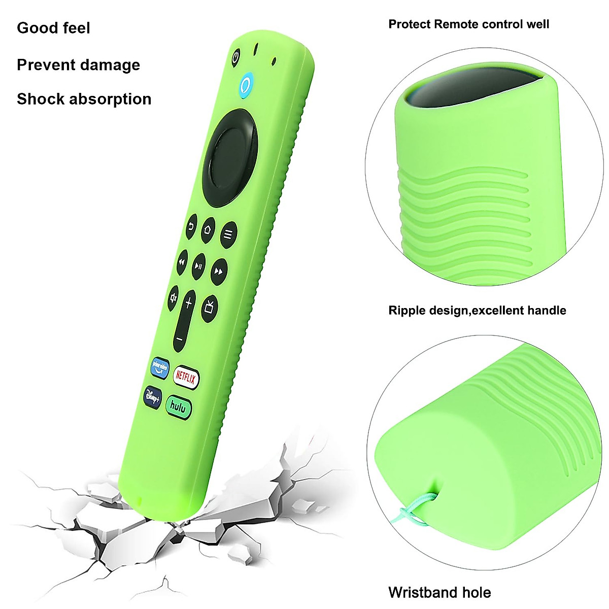 [2 Pack] Pinowu Firestick Remote Cover Case (Glow in The Dark) Compatible with Firetv Stick Alexa Voice Remote 3rd Gen, Silicone Sleeve with Wrist Strap (Green & Blue)