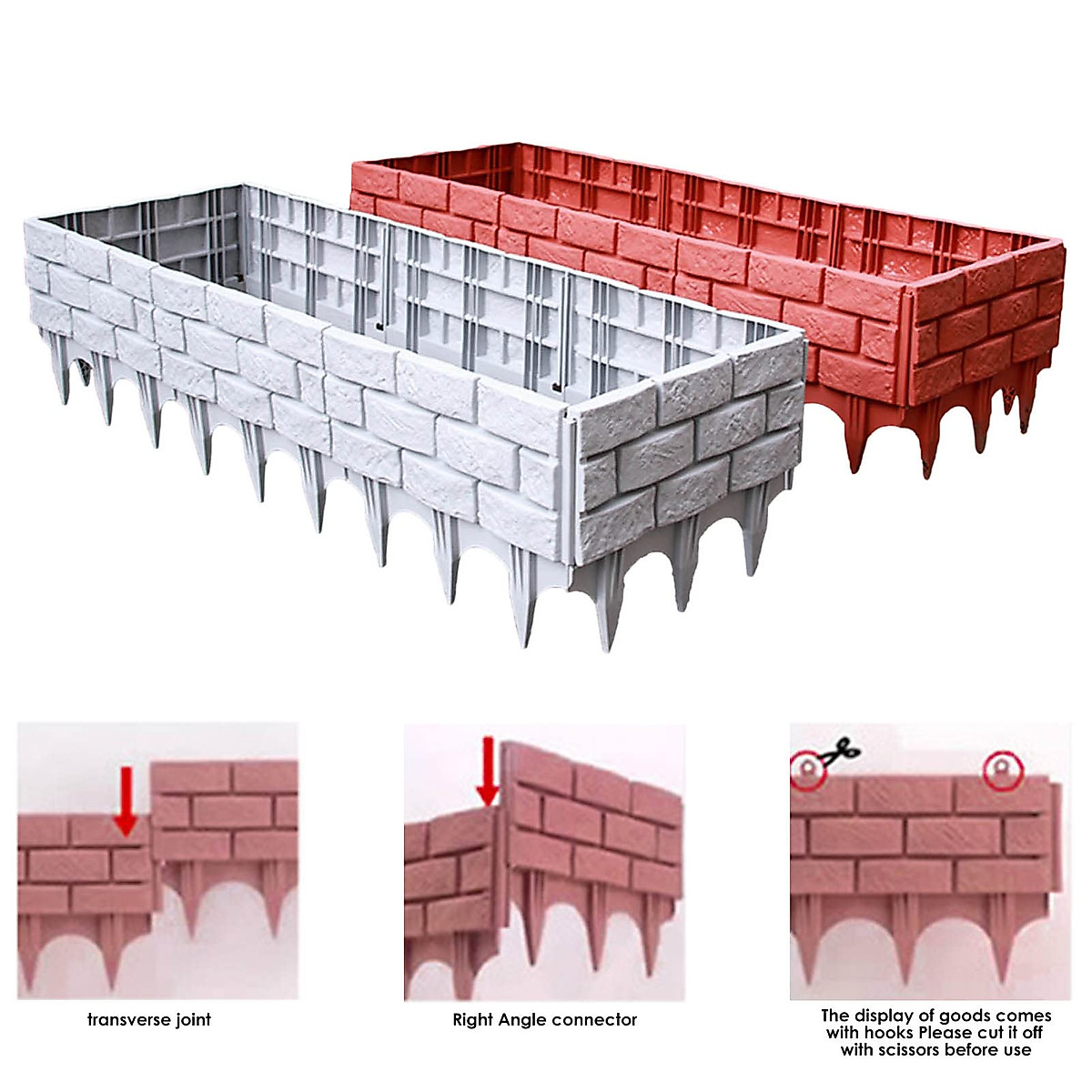 Plasitic Fence Stone Brick, Yard Brick Effect, Edging Garden Lawn Borders Bricks, Effect Flower Bed Edging Plant Border Bricks, Multifunctional Lawn Bricks Fence for Flower Tree Grass
